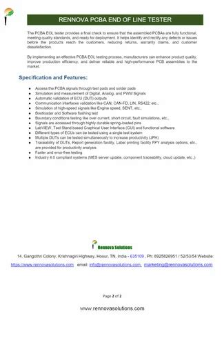 Monitor Pcba End Of Line Eol Test System For Industrial Laboratory Model Name Number Renn
