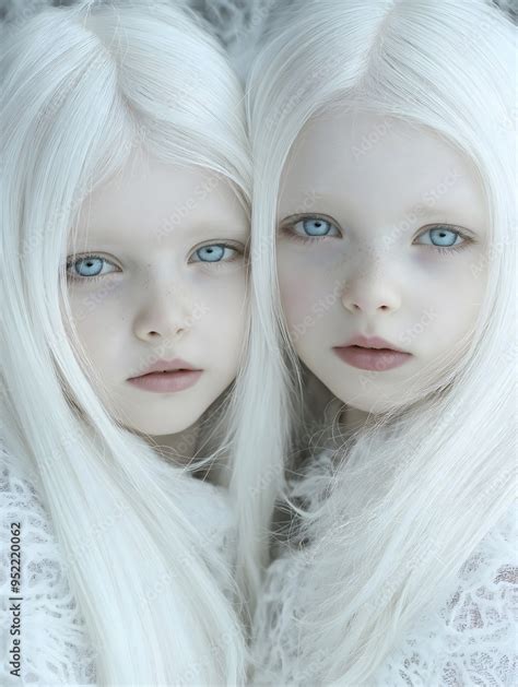 Natural Beauty Albino White Haired Blue Eyes Caucasian Twins Girls