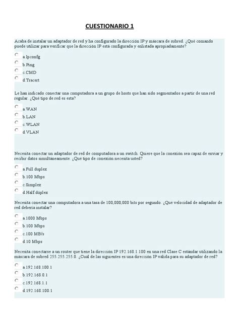 Cuestionario 1 Pdf Dirección Ip Enrutador Computación