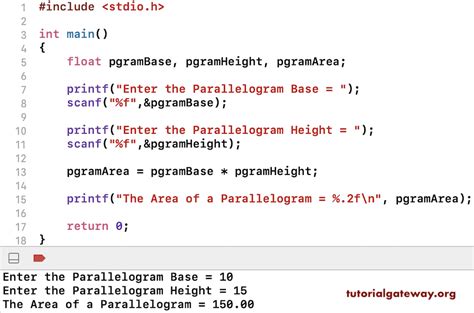 C Program To Find Area Of A Parallelogram