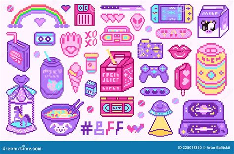 Pixel Art 8 Bit Objects Retro Digital Game Assets Set Of Pink Fashion