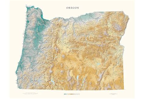 Oregon Elevation Tints Fine Art Print Map