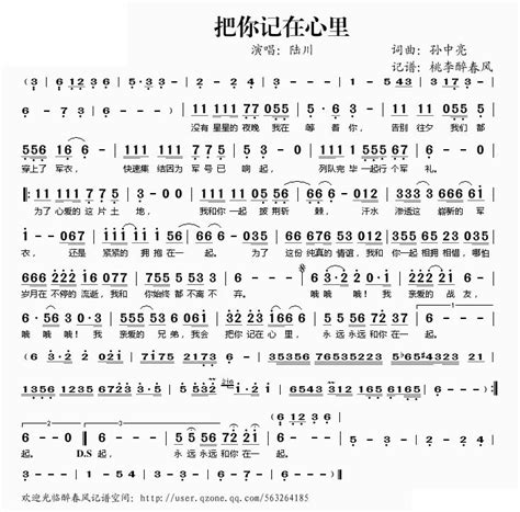 把你记在心里 陆川 歌谱 简谱