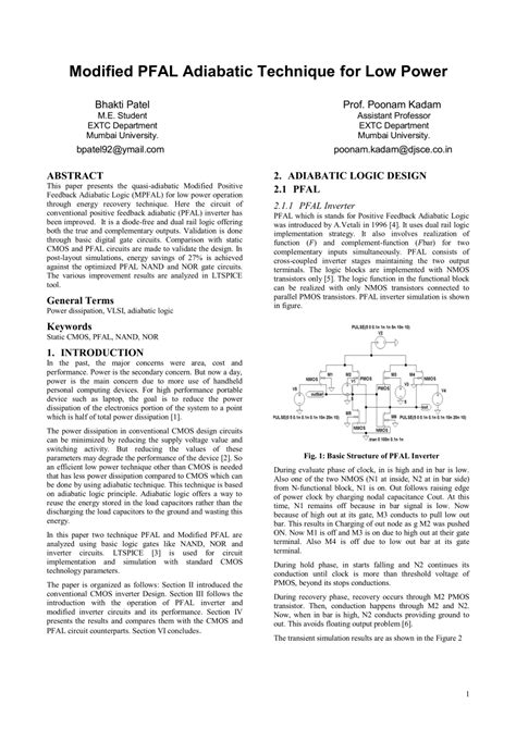 Pdf Modified Pfal Adiabatic Technique For Low Power