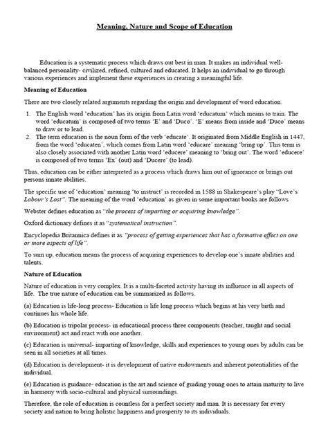 Meaning Nature And Scope Of Education Pdf Philosophy Of Education