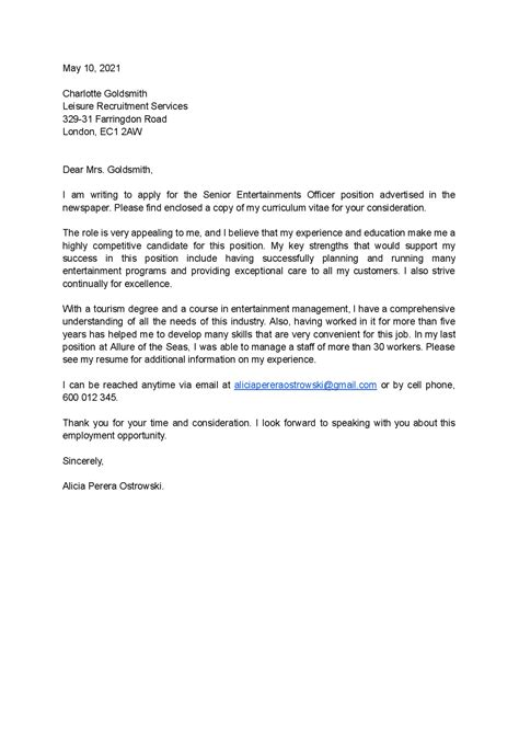 Application For A Job Covering Letter Docsity