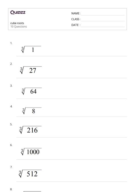 50 Cube Roots Worksheets For 9th Class On Quizizz Free And Printable
