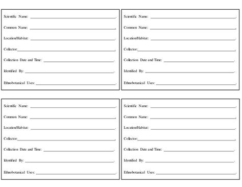 Herbarium Label Template Word
