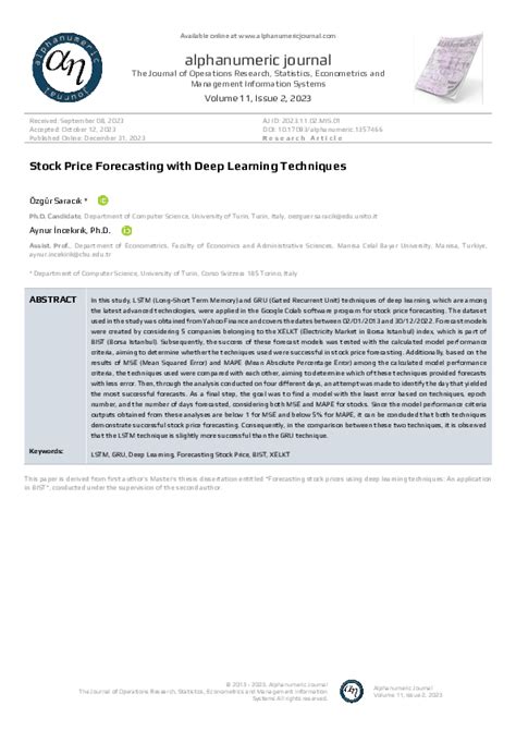 Pdf Stock Price Forecasting With Deep Learning Techniques