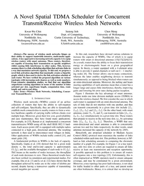 Pdf A Novel Spatial Tdma Scheduler For Concurrent Transmitreceive Wireless Mesh Networks