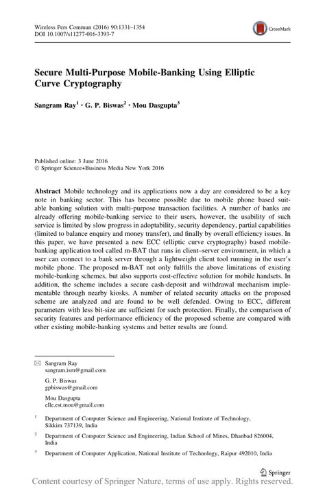 Secure Multi Purpose Mobile Banking Using Elliptic Curve Cryptography Request PDF