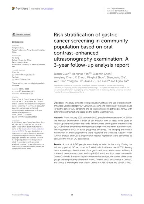 Pdf Risk Stratification Of Gastric Cancer Screening In Community Population Based On Oral