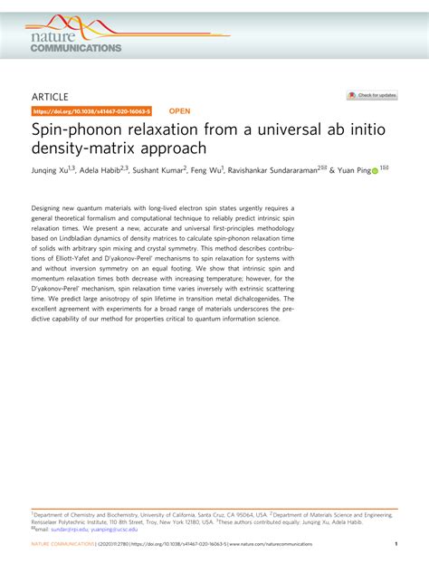 Pdf Spin Phonon Relaxation From A Universal Ab Initio Density Matrix