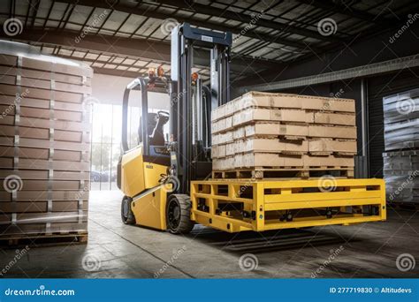 Robot Loading Heavy Boxes Into Shipping Container Using Built In Forklift Stock Photography