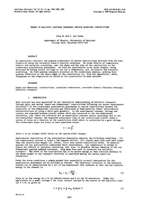 Pdf Theory Of Ballistic Electron Transport Through Quantized