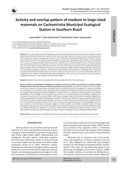 Pdf Activity And Overlap Pattern Of Medium To Large Sized Mammals On Cachoeirinha Municipal
