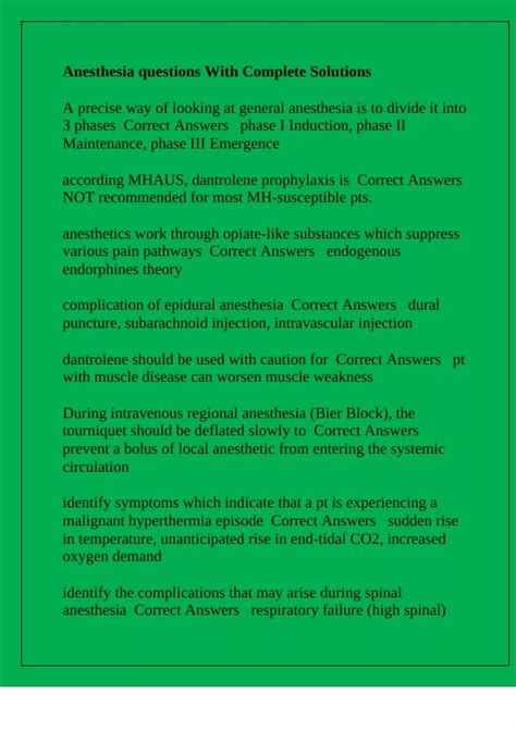 Anesthesia Questions With Complete Solutions Anesthesia Stuvia Us
