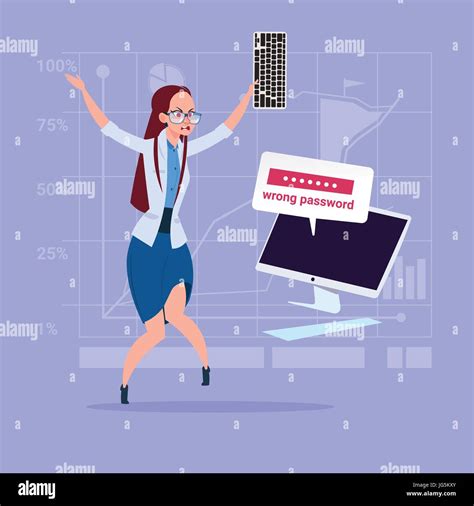 Angry Business Woman Inputting Wrong Password Using Computer Problem With Access Concept Stock
