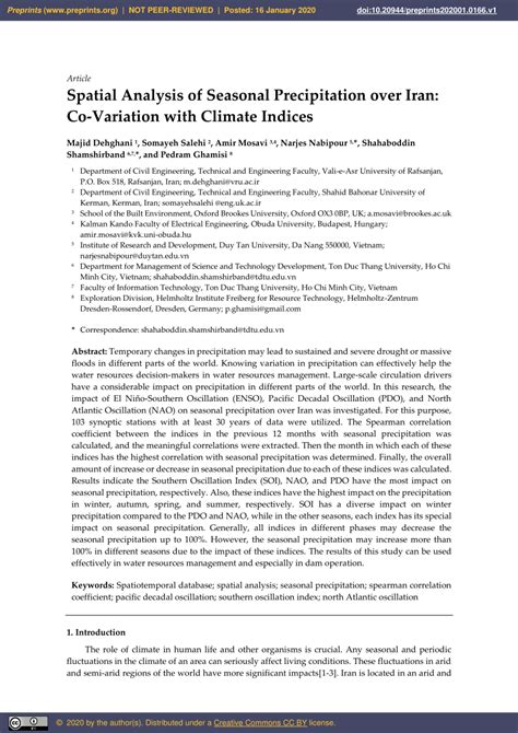 Pdf Spatial Analysis Of Seasonal Precipitation Over Iran Co Variation With Climate Indices