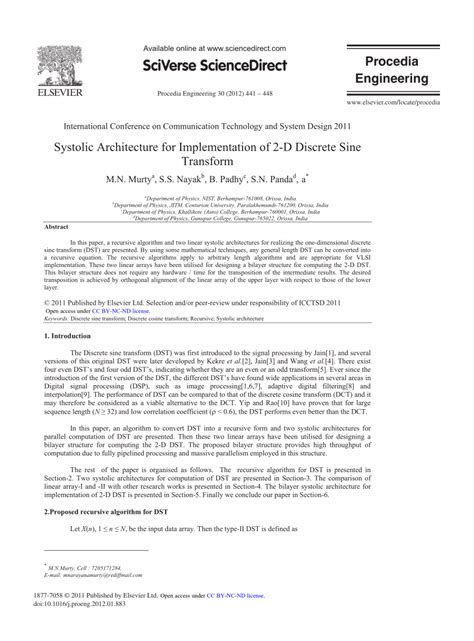 Pdf Systolic Architecture For Implementation Of 2 D Discrete Sine Transform