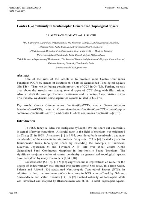 Pdf Contra Gn Continuity In Neutrosophic Generalized Topological Spaces