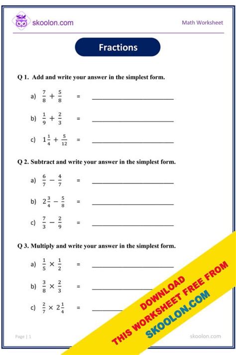 Fractions Worksheets For Grades 5