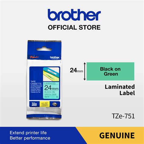 Brother Original Tze Black On Green Mm Standard Laminated Tape M Brother Original Tze