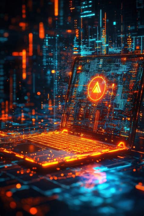 Computer Visualizing Digital Data Connections With Futuristic Interface
