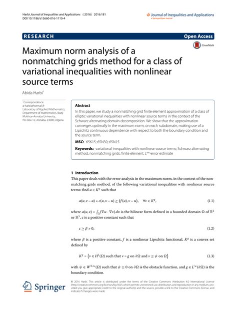 Pdf Maximum Norm Analysis Of A Nonmatching Grids Method For A Class Of Variational