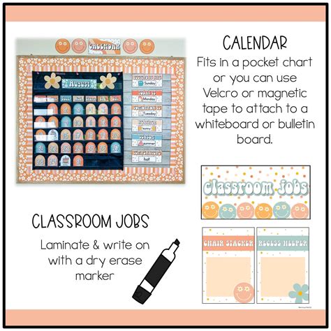 Boho Retro Classroom Decor Bundle Editable Groovy Daisy Rainbow