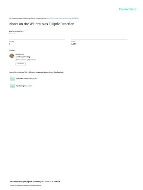Notes On The Weierstrass Elliptic Function Pdf Mathematical