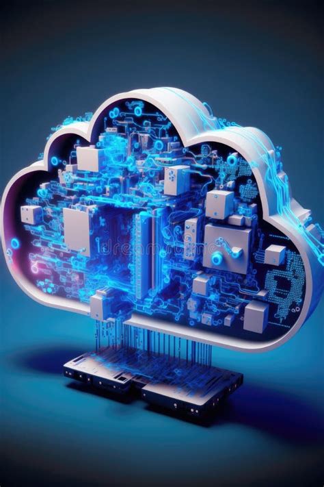 Digital Blue Cloud With Computer Circuit Board Created Using