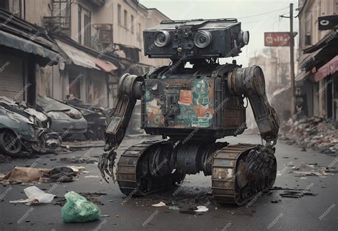 Premium Photo Robot Make Hard Work Transports Cleans Up Trash Garbage Container In City