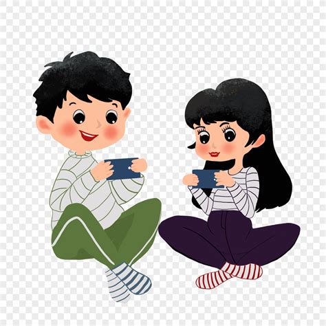 앉아서 게임하는 아이들 Png 일러스트 무료 다운로드 Lovepik