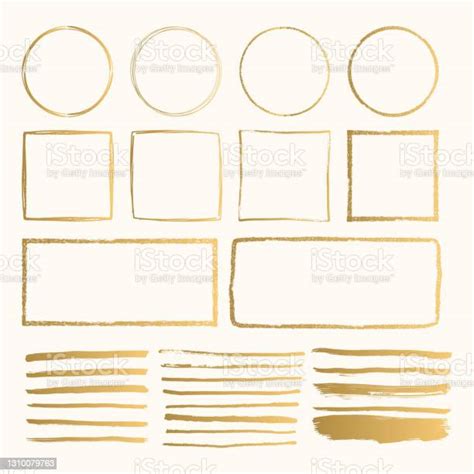 황금 손으로 그린 낙서 연필 낙서와 프레임 세트 수제 질감 거친 가장자리가 있는 반짝이 모양 벡터 격리 된 그림입니다 금 금속에 대한 스톡 벡터 아트 및 기타 이미지