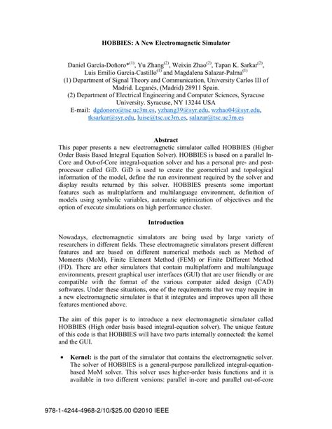 Pdf Hobbies A New Electromagnetic Simulator