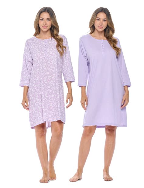 Casual Nights Womens Henley Nightshirts Set Of 2 Floral 34 Sleeve