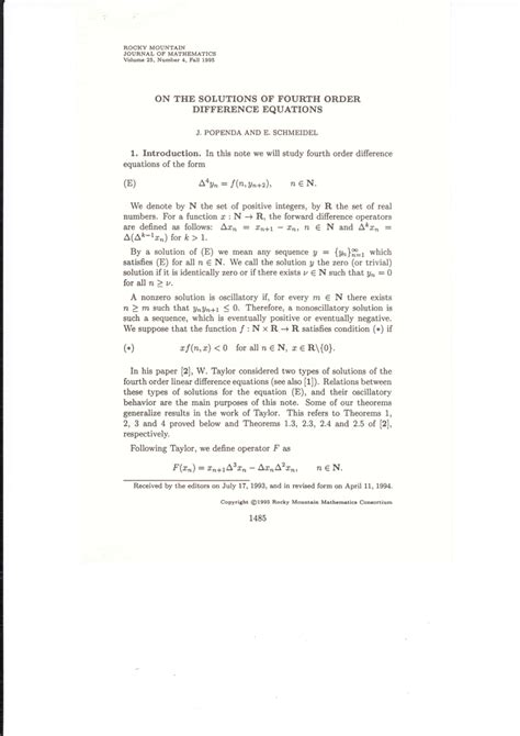 Pdf On The Solutions Of Fourth Order Difference Equations