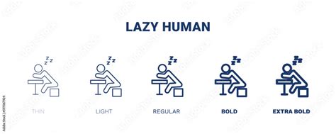 Lazy Human Icon Thin Light Regular Bold Black Lazy Human Icon Set From Feeling And Reaction