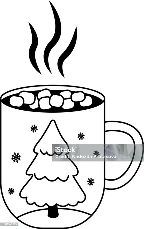 핫 초콜릿 한 잔의 크리스마스 그림입니다 손으로 그린 크리스마스 스케치 크림을 곁들인 축제 코코아 핫초코 한 잔 또는 겨울 커피 벡터 일러스트 레이 션입니다 색칠 공부 0