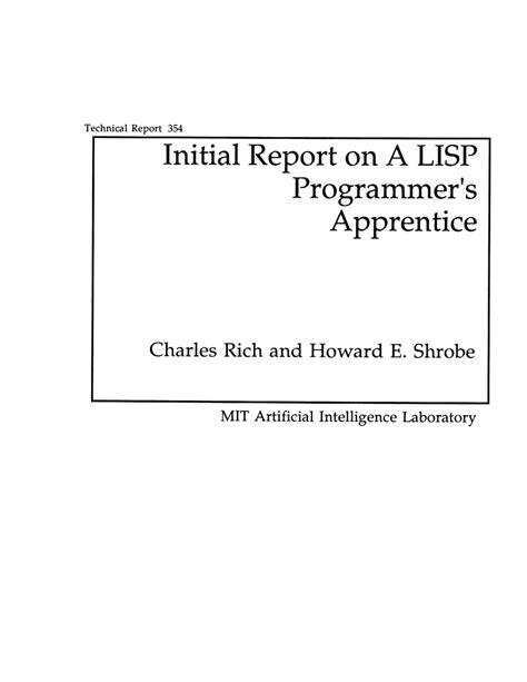 Pdf Initial Report On A Lisp Programmers Apprentice