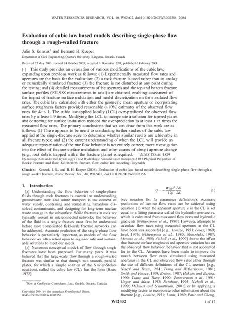 Pdf Evaluation Of Cubic Law Based Models Describing Single Phase Flow Through A Rough Walled