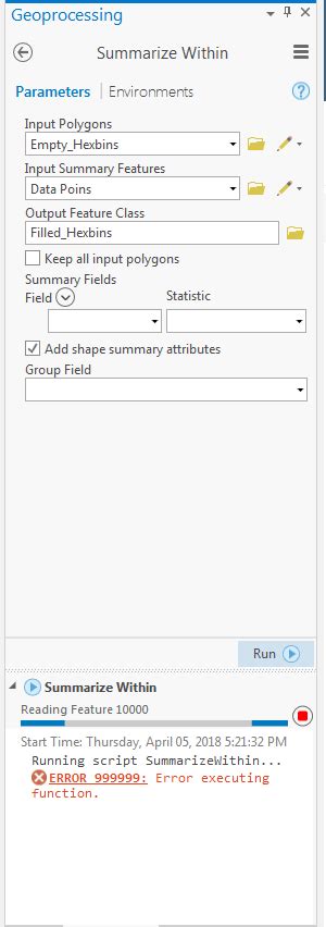 How Do You Fix Error 999999 Using Summarize Within Esri Community