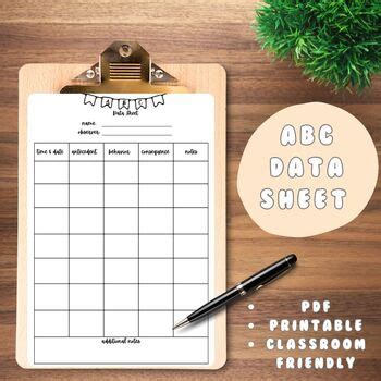 ABC Data Sheet Behavior Data Collection Class Behavior Tracker