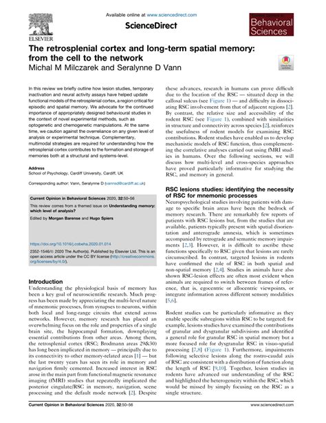 Pdf The Retrosplenial Cortex And Long Term Spatial Memory From The