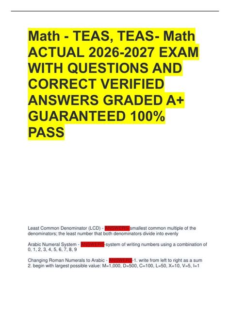 Math Teas Teas Math Actual Exam With Questions And Correct Verified