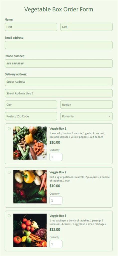 Online Vegetable Box Order Form Template 123formbuilder