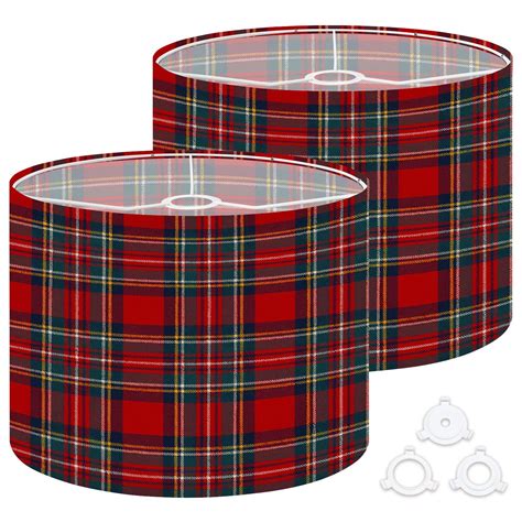 Lamp Shades Set Of 2 Easy Assembly Tartan Plaid Check Plaid Blue Red