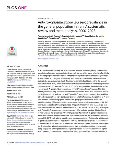 Pdf Anti Toxoplasma Gondii Igg Seroprevalence In The General Population In Iran A Systematic