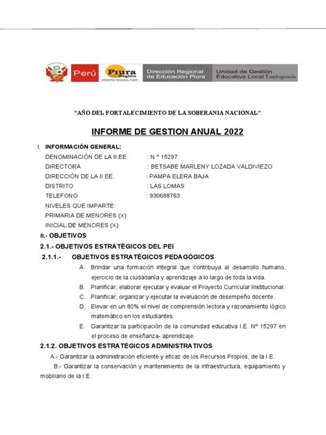 Informe De Gestión 2022 Ie N° 15297 Pdf Evaluación Maestros